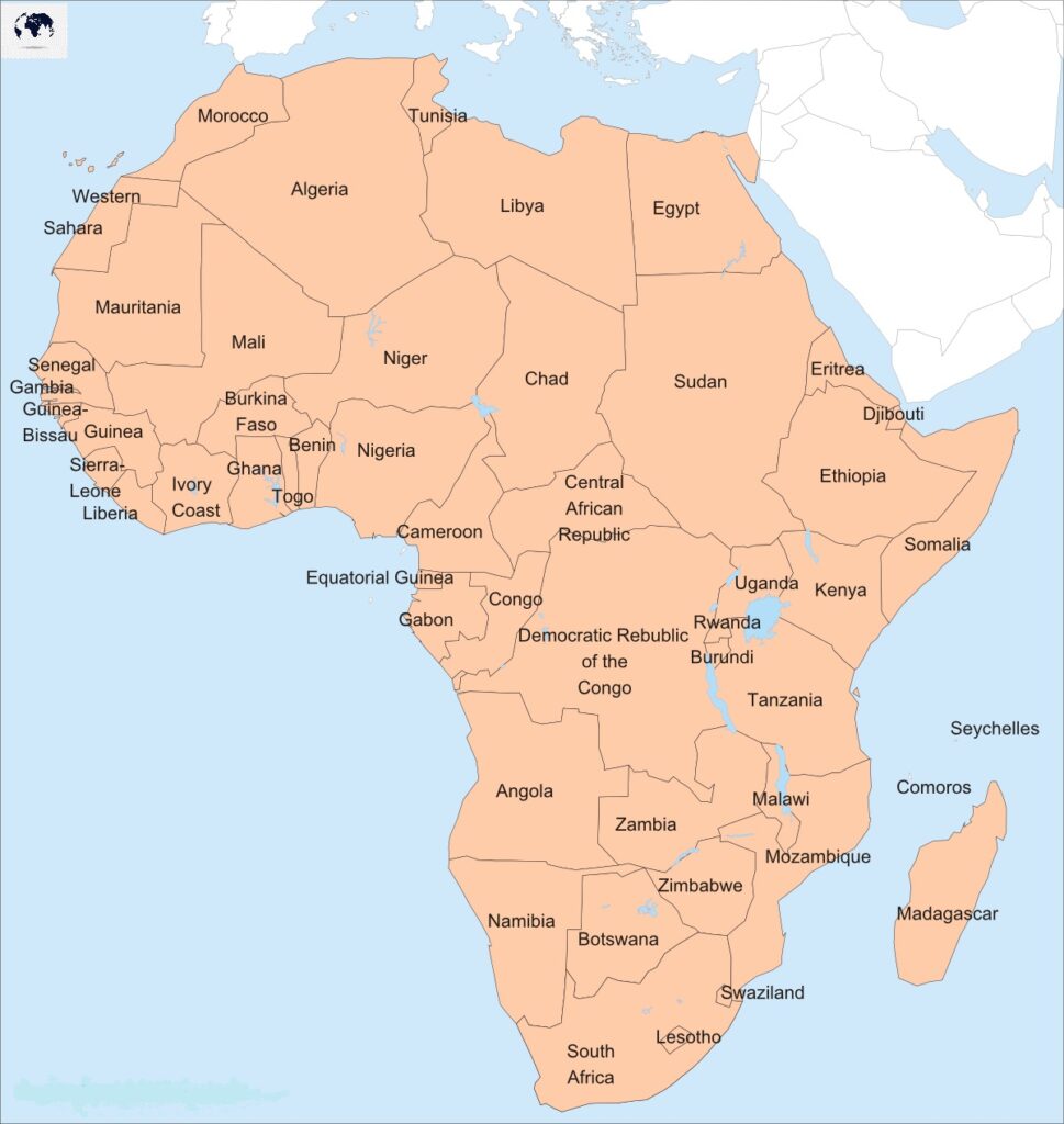 Free Labeled Map of Africa Continent with Countries & Capital - Blank ...