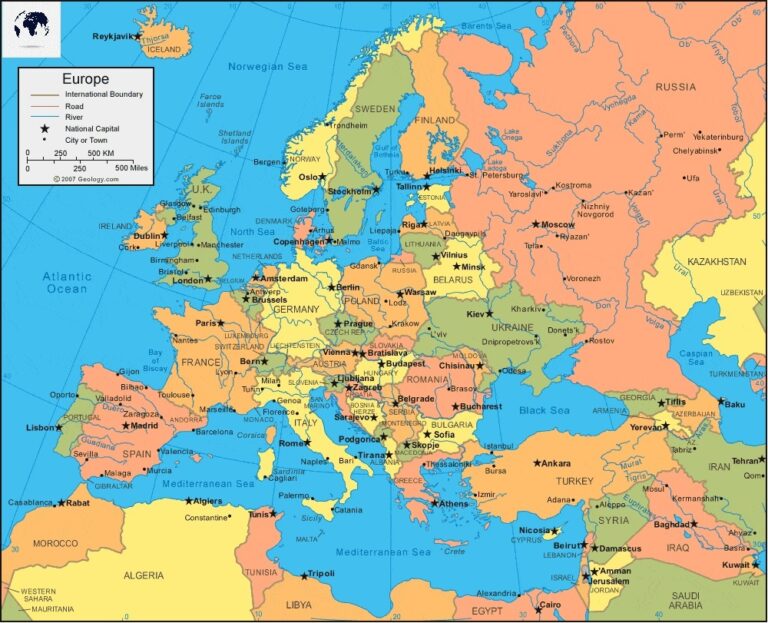 Free Labeled Europe Map with Countries & Capital - Blank World Map