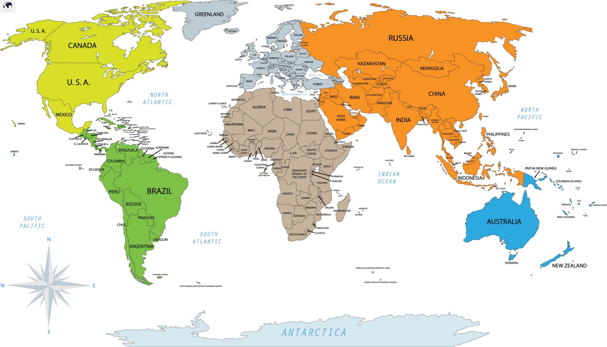 Labeled World Map with Continents and Countries - Blank World Map