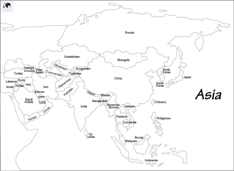 Printable Blank Asia Map – Outline, Transparent, PNG Map - Blank World Map