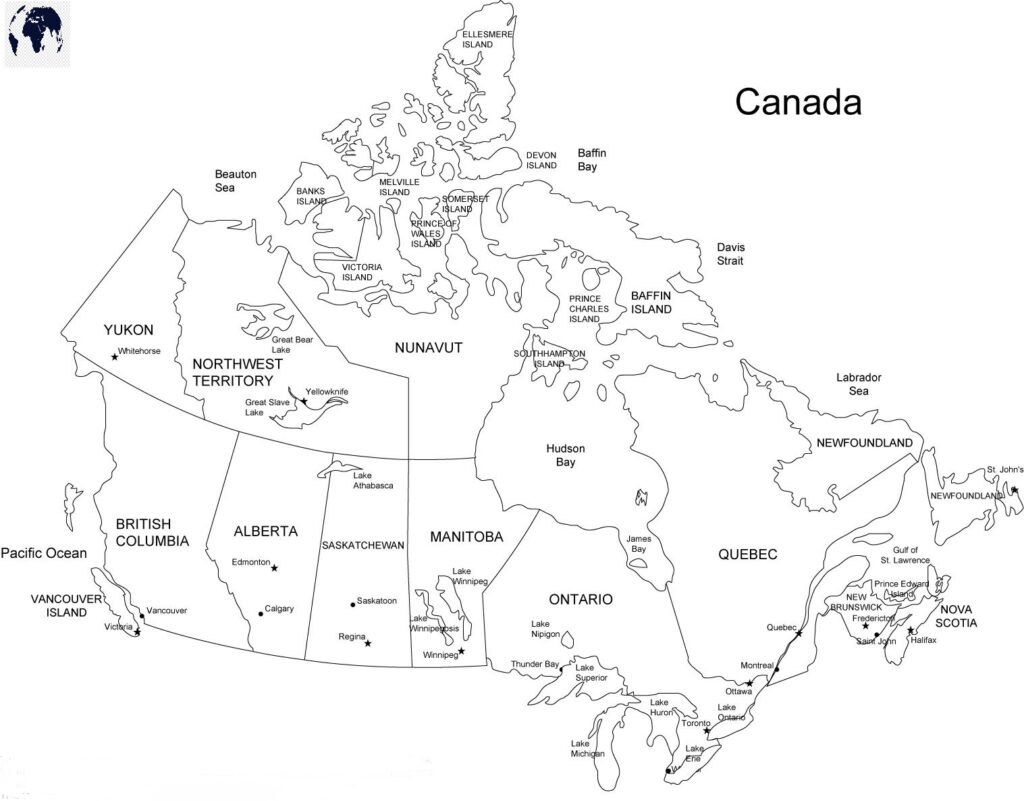 Printable Canada Blank Map with Outline, Transparent Map PDF