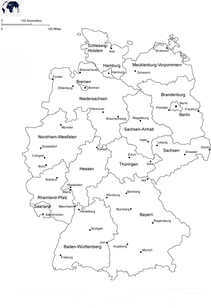 Printable Blank Germany Map with Outline Transparent Map PDF