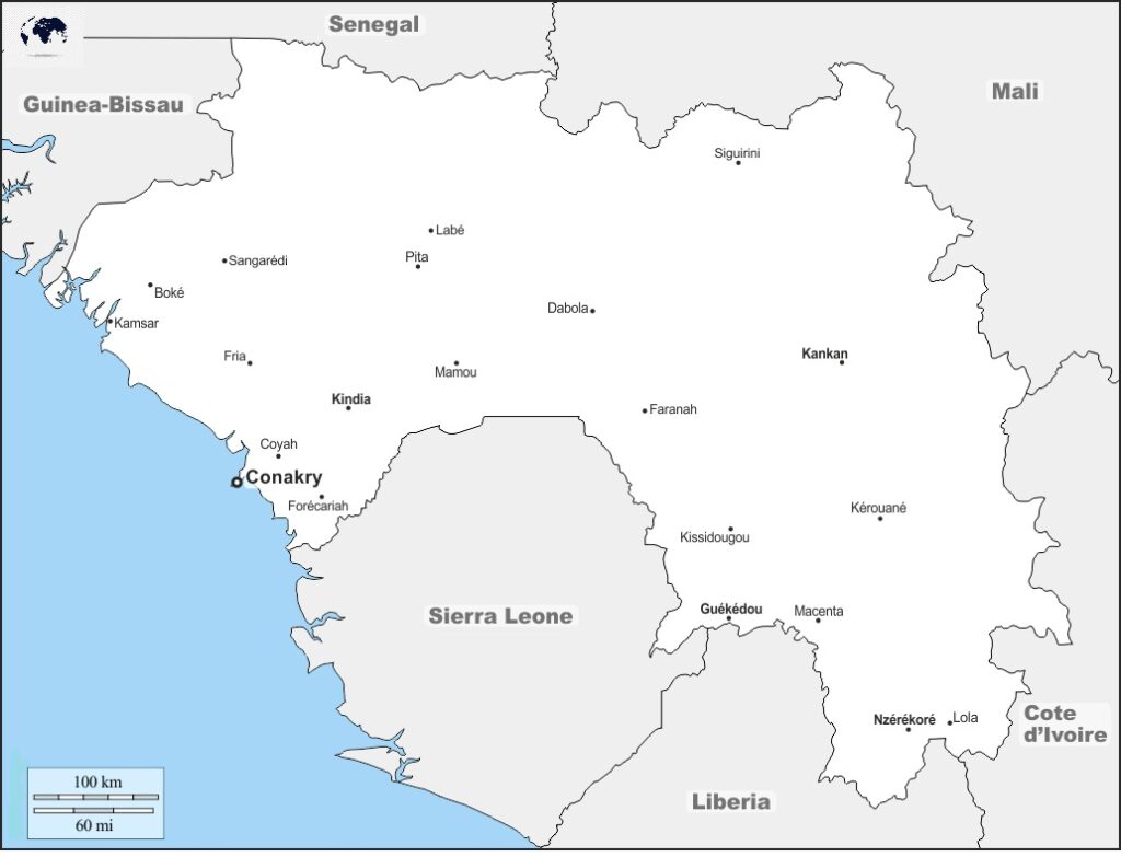 Printable Blank Guinea Map with Outline, Transparent Map in PDF - Blank ...