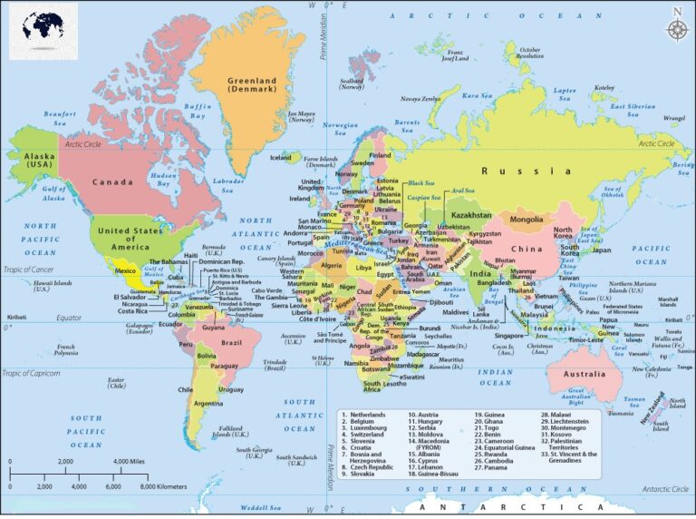 Free Printable Labeled World Map with Continents in PDF - Blank World Map