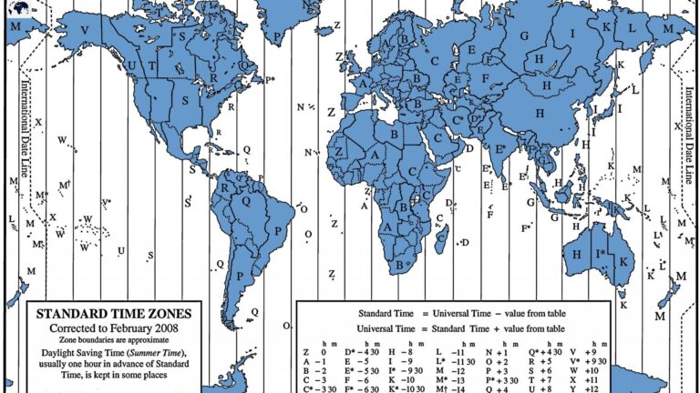 Free Printable World Time Zone Map with Countries in PDF - Blank World Map