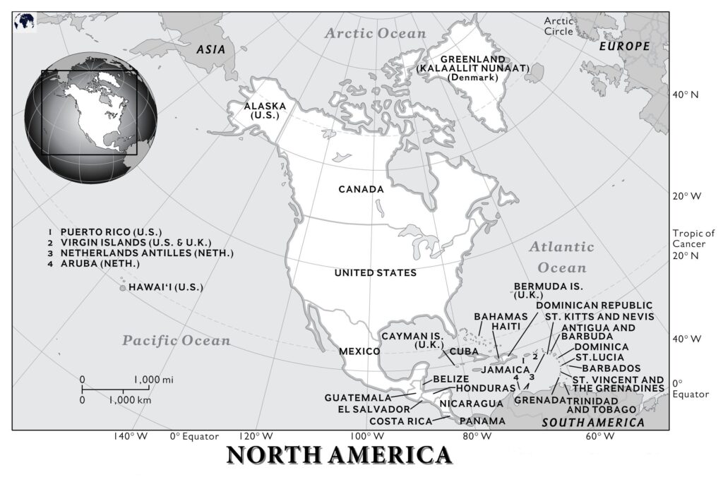 Free Printable Map of North America Physical Template PDF
