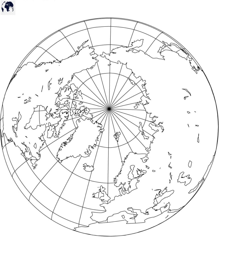 Printable World Map with North Pole in PDF - Blank World Map