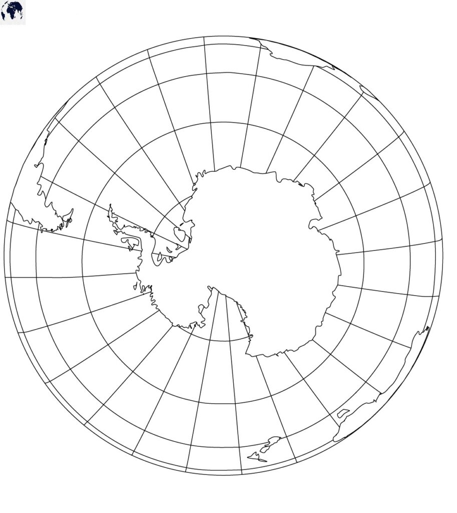 Printable World Map with South Pole in PDF