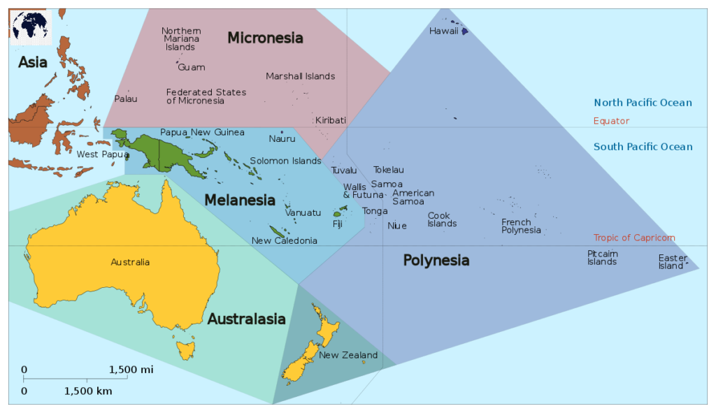 Printable Map of Oceania Political with Countries in PDF