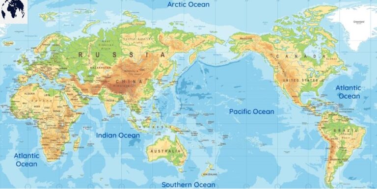 Printable World Map with Southern Ocean in PDF