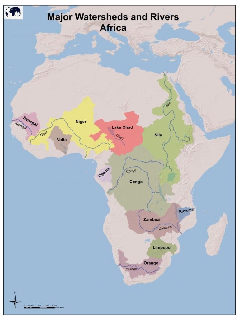 Free Labeled Printable Map of Africa Rivers in PDF