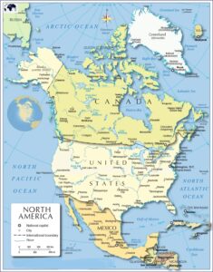 Free Labeled North America Map with Countries & Capital - PDF