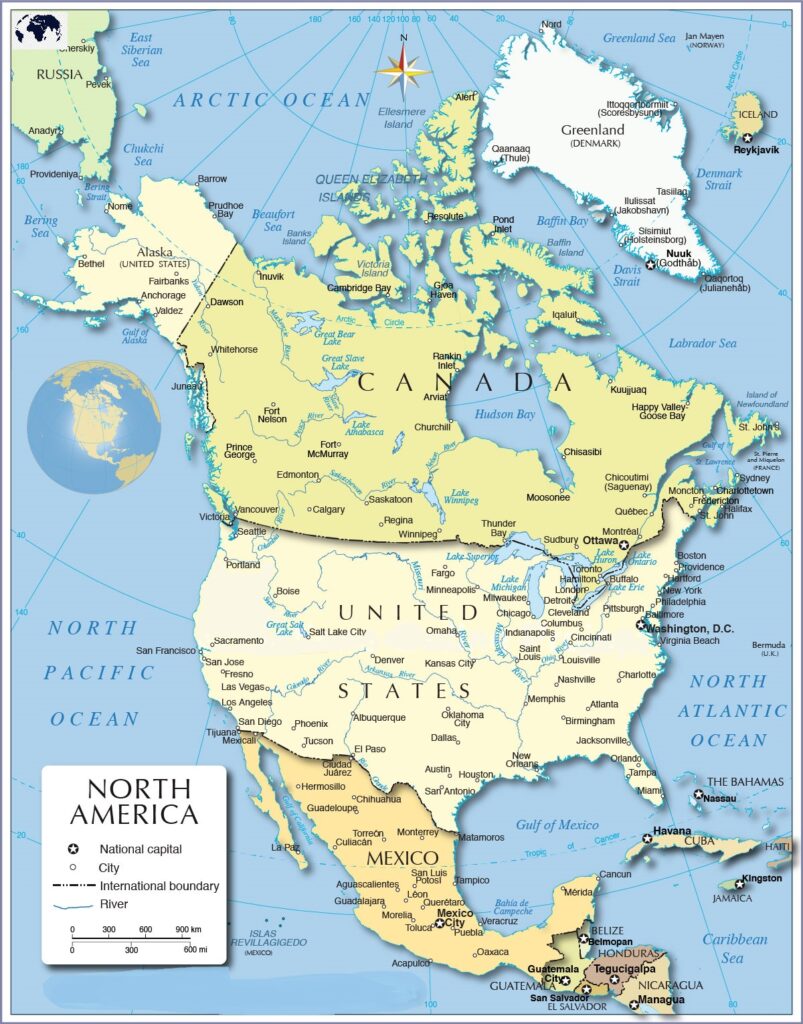 Free Labeled North America Map with Countries & Capital - PDF
