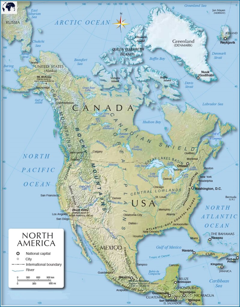 Free Printable Map of North America Physical Template PDF