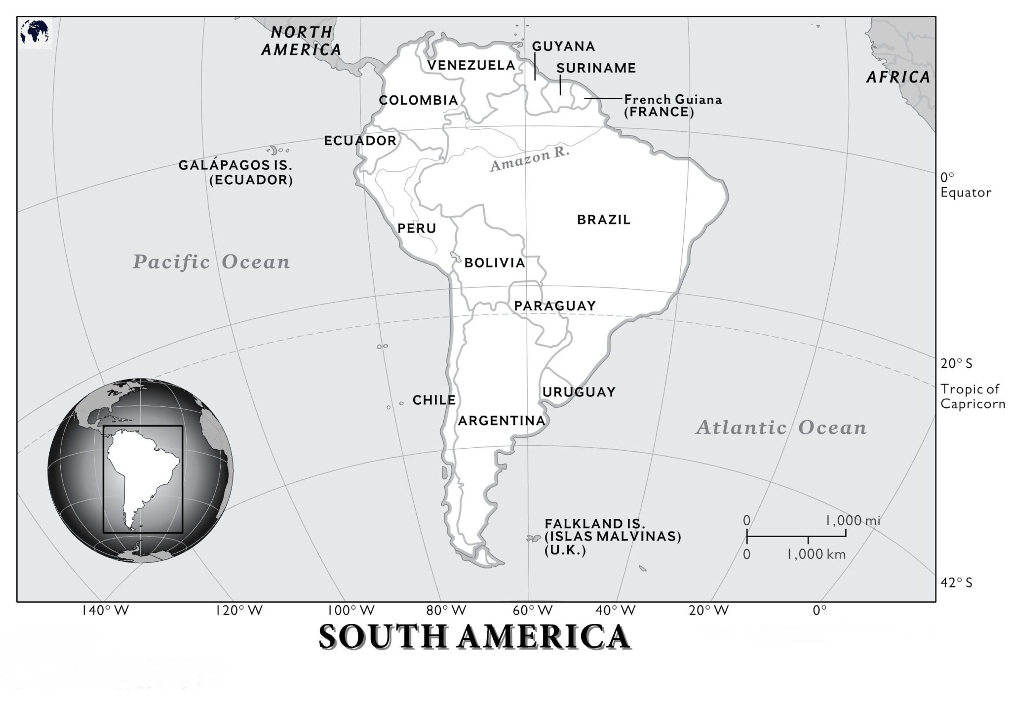 Free Printable Labeled Map of South America Physical PDF