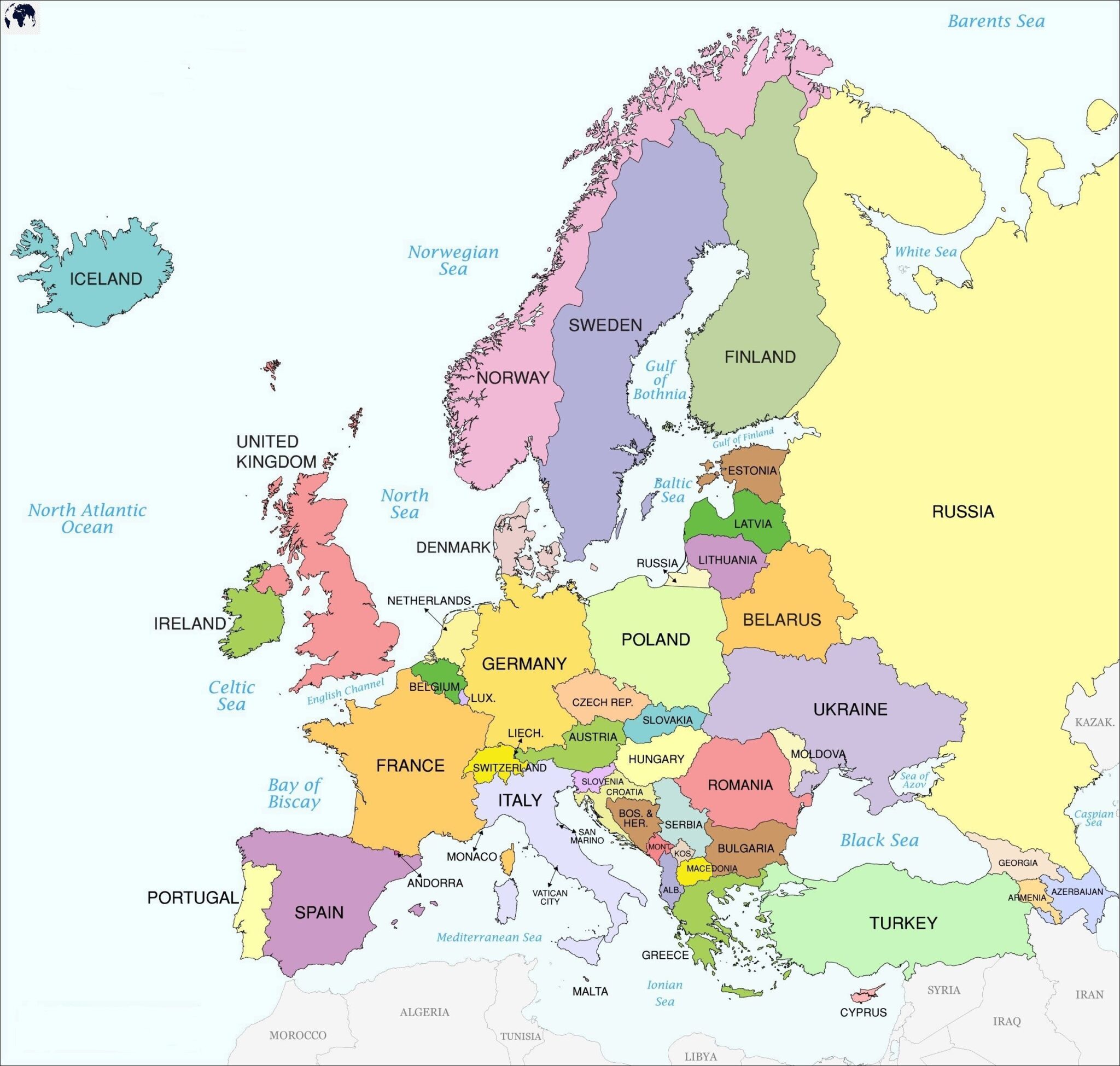 Free Printable Labeled Map of Europe Political with Countries