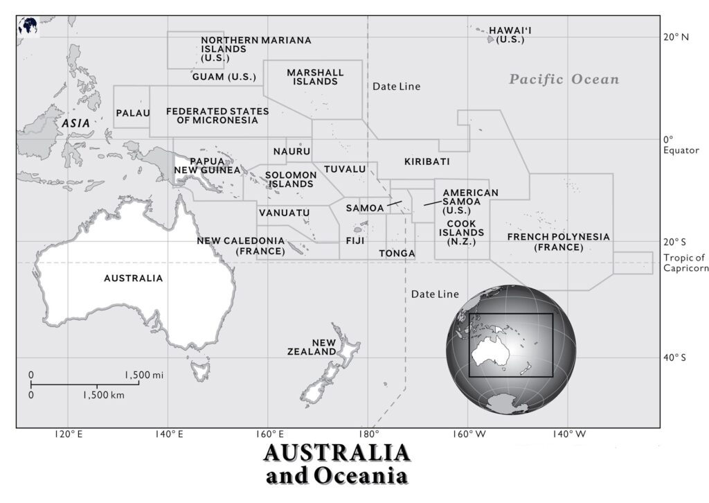 Printable Map of Oceania Political with Countries in PDF