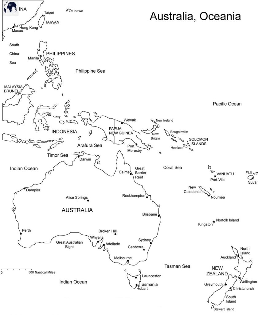 Free Labeled Oceania Map with Countries & Capital - PDF