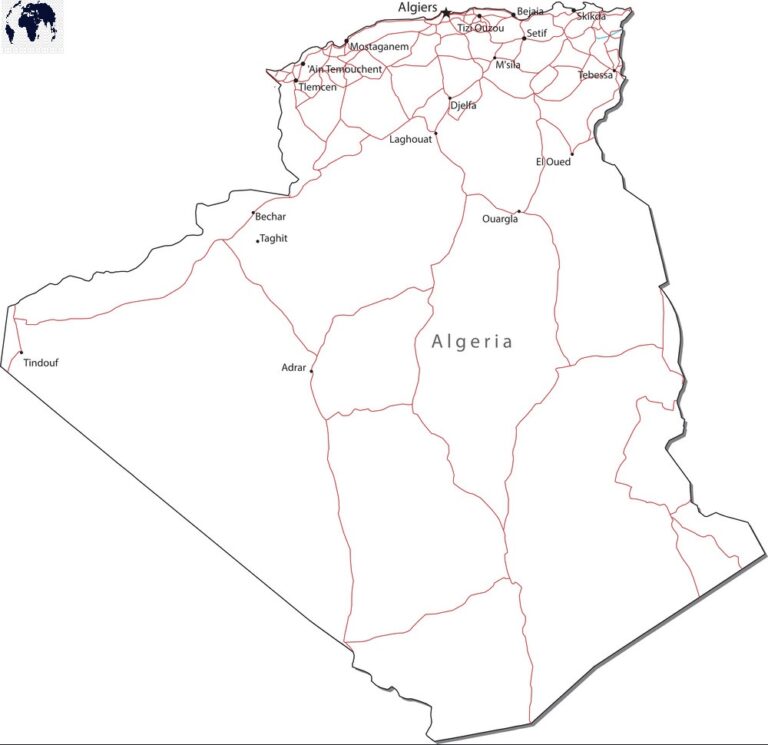 Printable Blank Algeria Map with Outline, Transparent Map