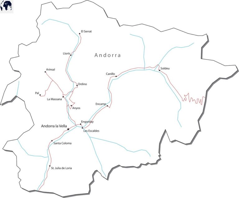 Printable Blank Andorra Map with Outline, Transparent Map
