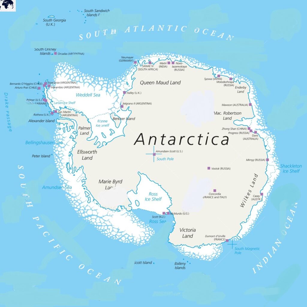 Free Printable Map of Antarctica Physical in PDF