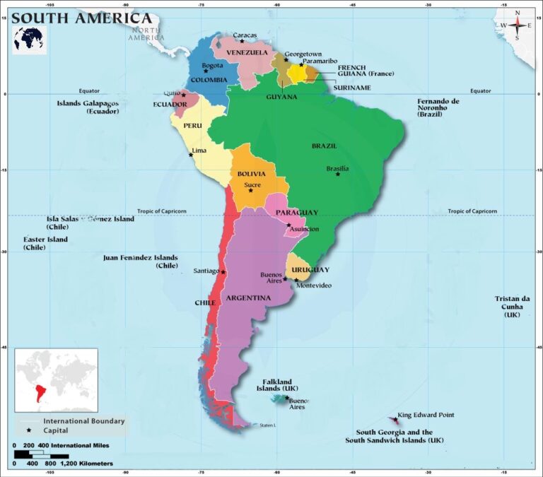 Free Labeled South America Map with Countries & Capital - PDF