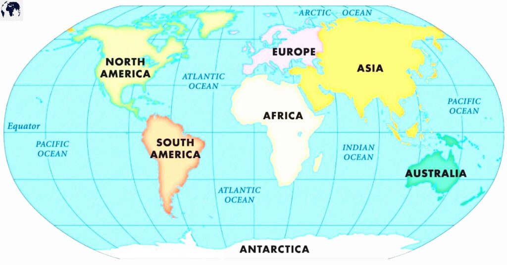 Printable World Map with Arctic Ocean in PDF