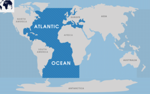 Printable World Map with Atlantic Ocean in PDF