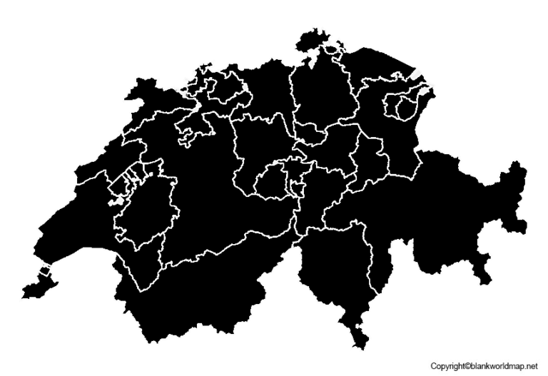 Printable Blank Switzerland Map with Outline, Transparent Map