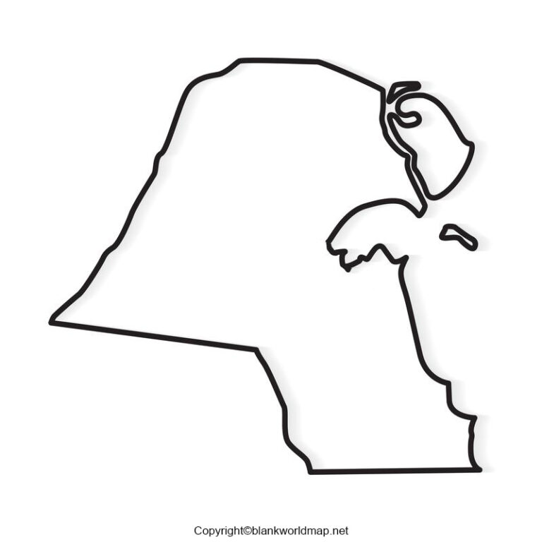 Printable Blank Kuwait Map with Outline, Transparent Map