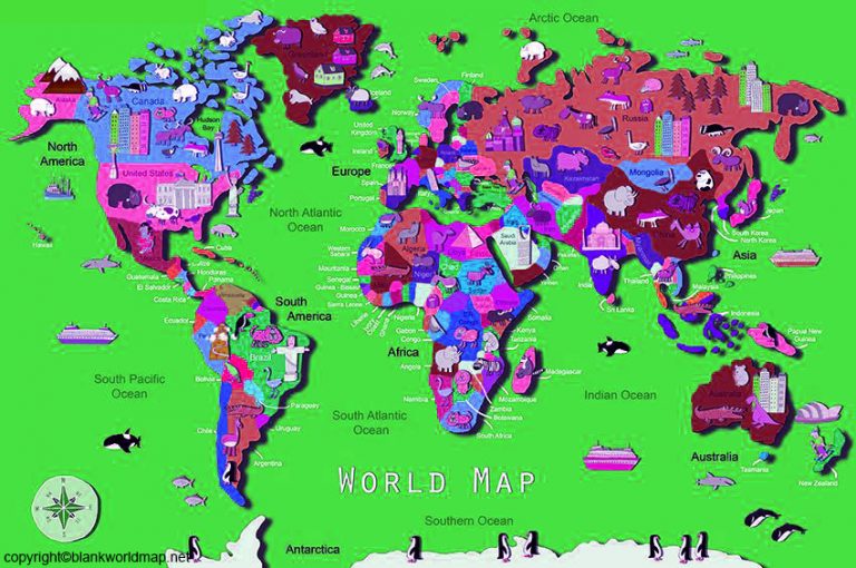 Printable World Map for kids - Blank World Map