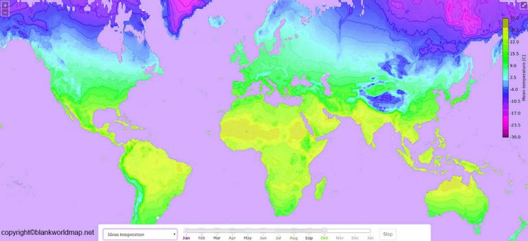 Temperature Map of World - Blank World Map