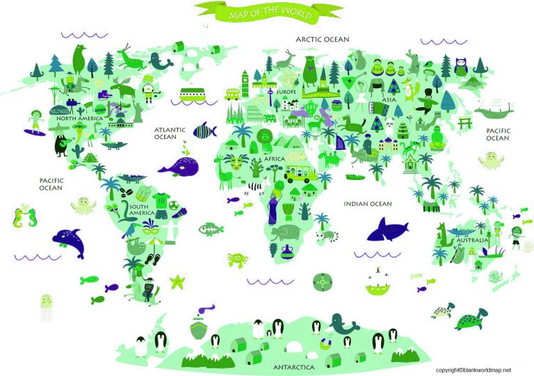 Printable World Map for kids | Map of World for Kids