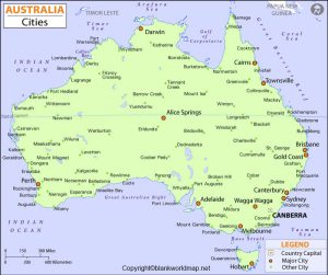 Labeled Map of Australia with States, Cities & Capital