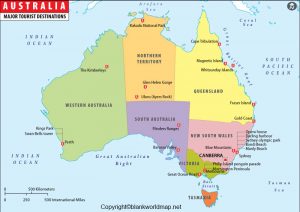 Labeled Map of Australia with States, Cities & Capital