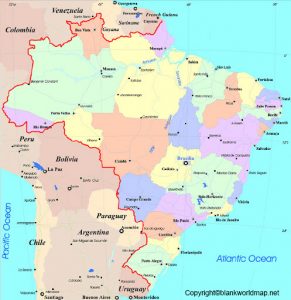 Brazil Map with Cities Labeled - Blank World Map