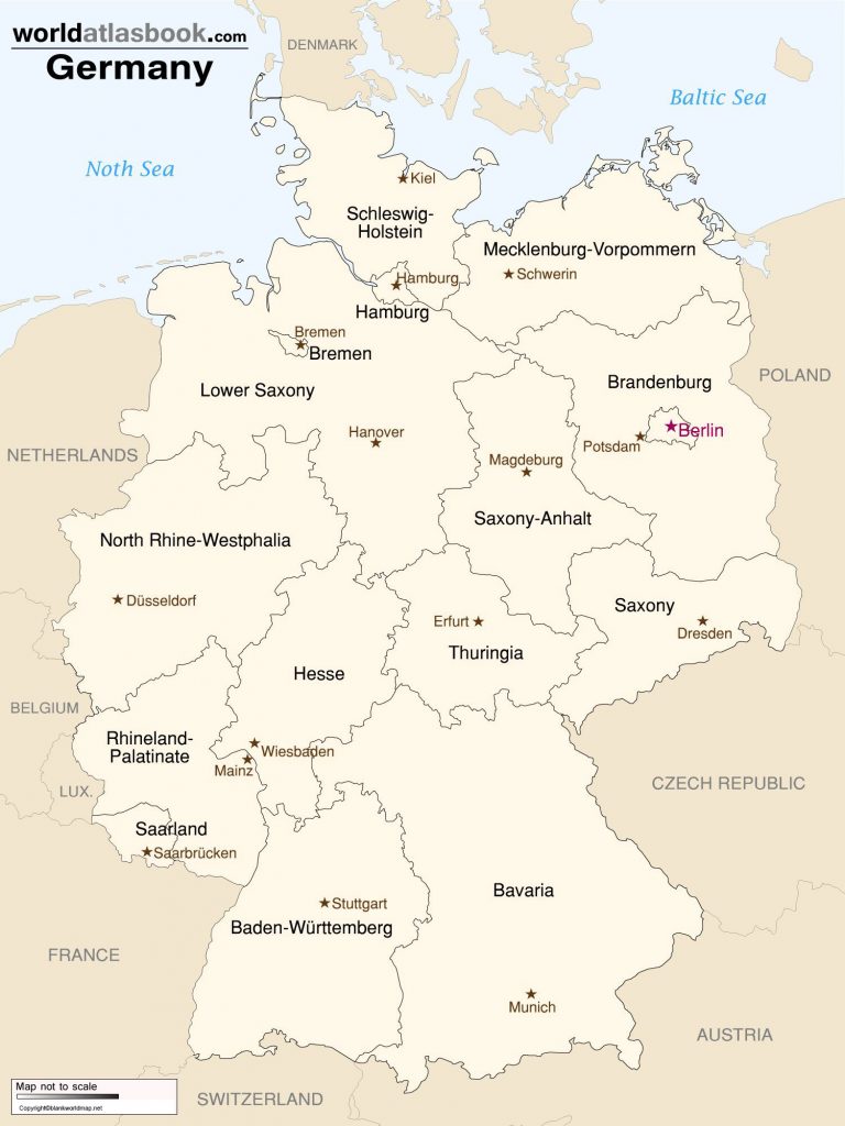 Labeled Map of Germany with States, Cities & Capital