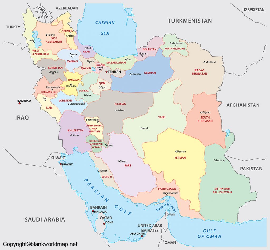 Iran Map with Capital - Blank World Map