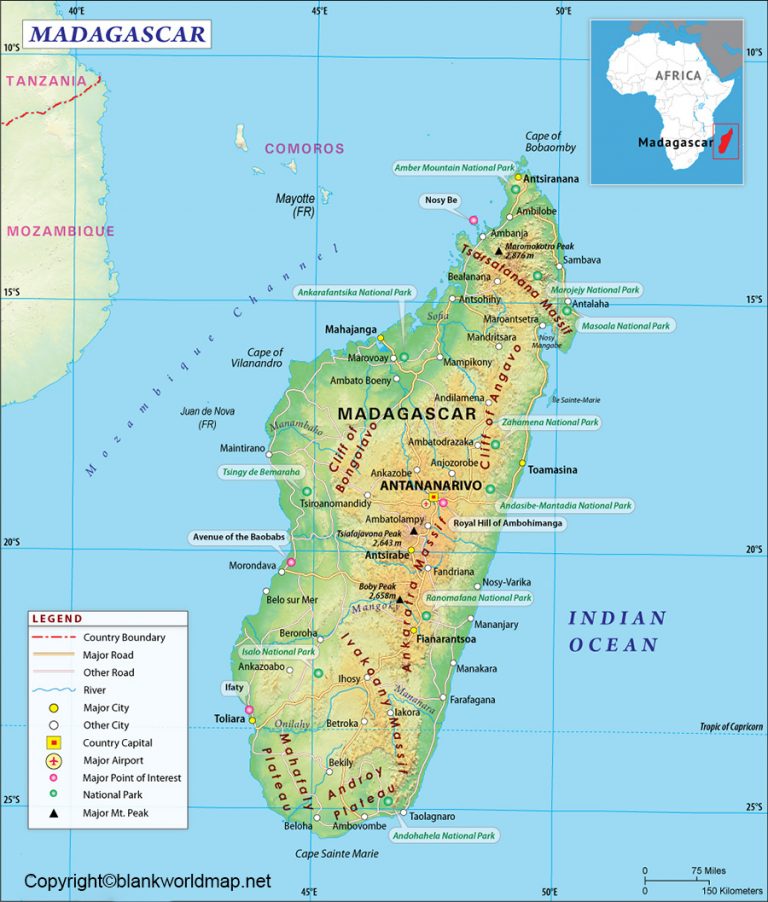 Madagascar Map with Capital - Blank World Map