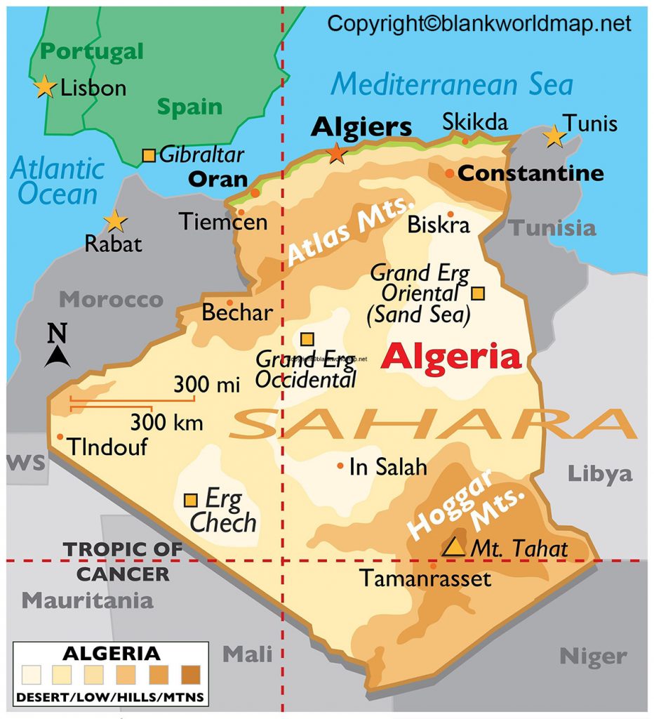 Labeled Map of Algeria, States, Cities and Capital