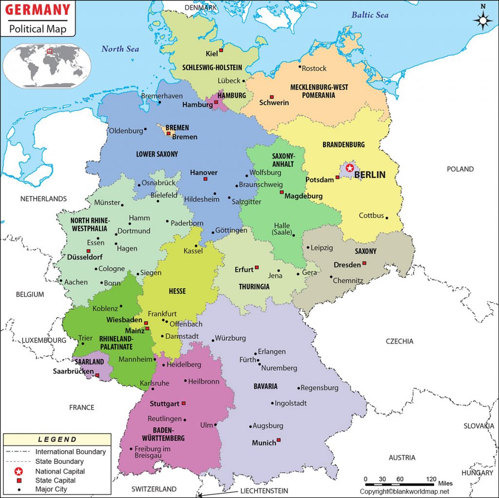 Labeled Map of Germany with States, Cities & Capital