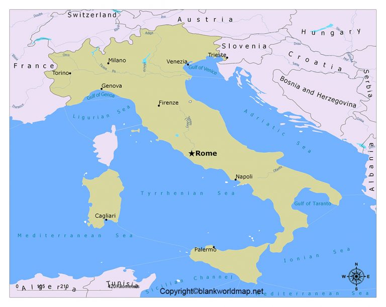 Italy Map with Cities Labeled - Blank World Map