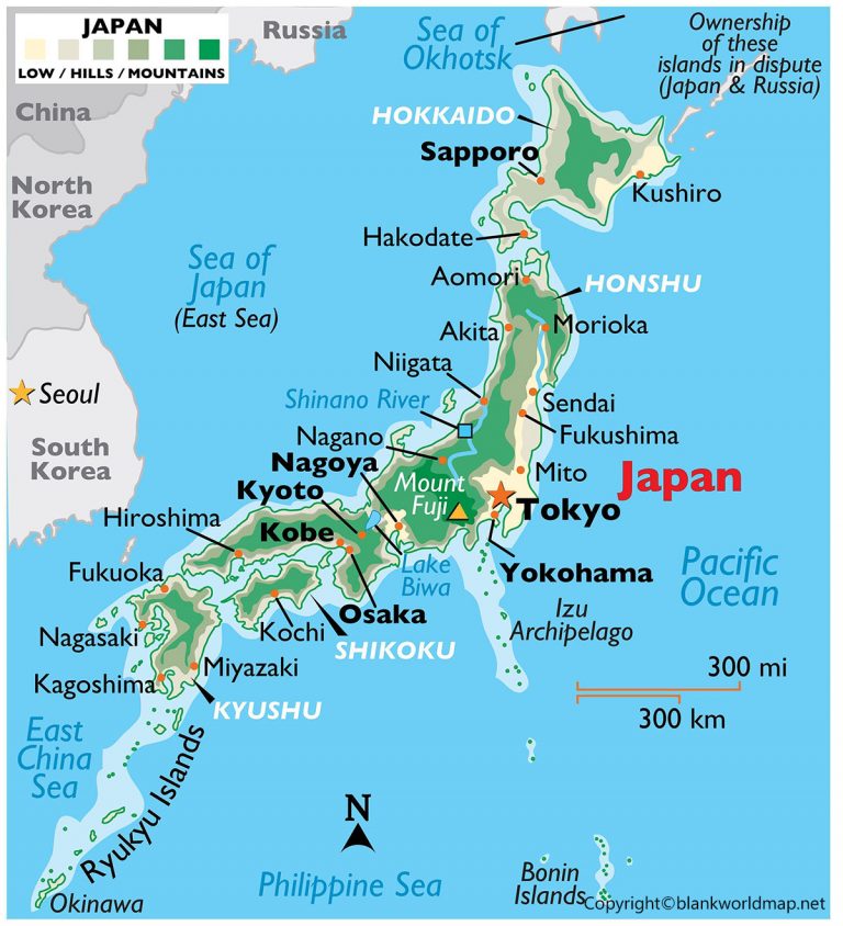 Japan Map with Cities Labeled - Blank World Map