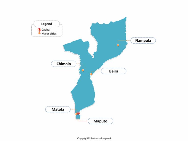 Labeled map of Mozambique with States, Capital & Cities