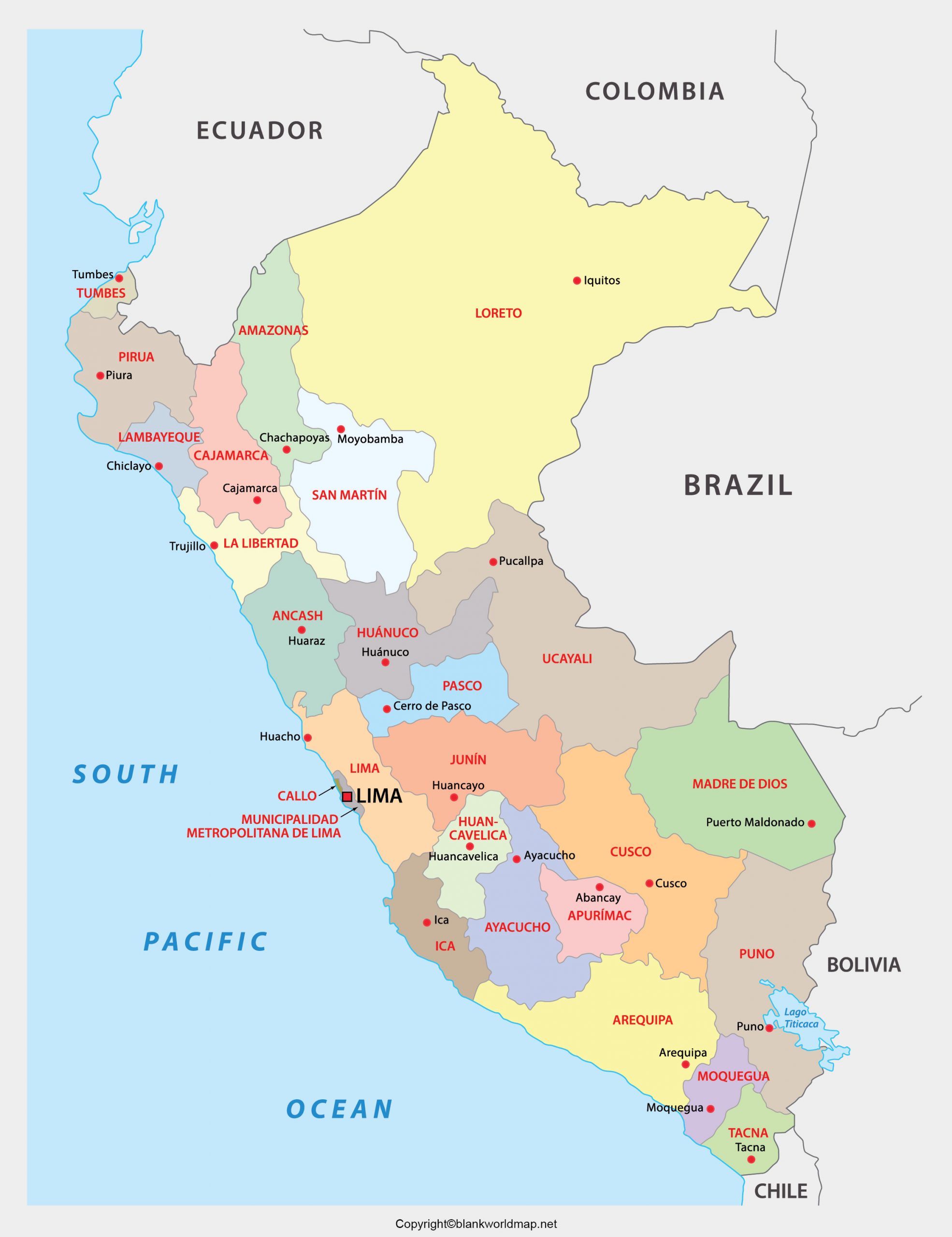 Peru Map with Capital - Blank World Map