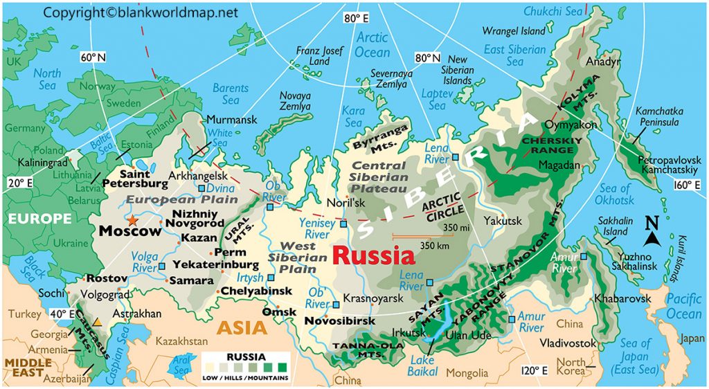 Labeled Map of Russia with States, Cities & Capital