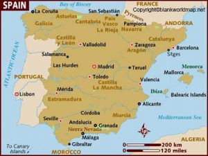 Labeled Spain Map with Capital - Blank World Map