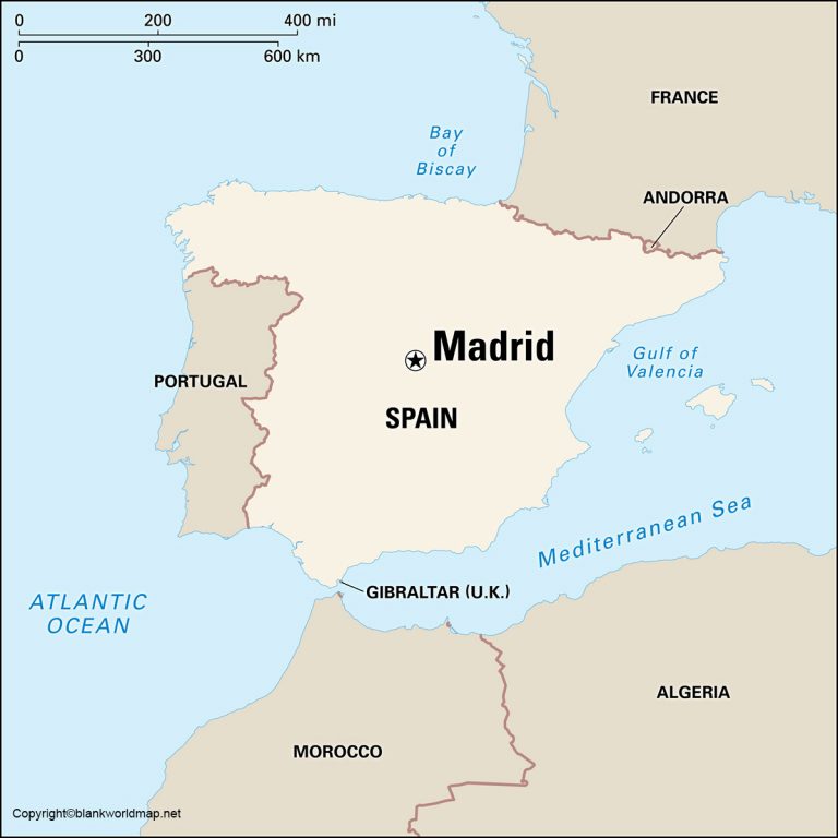 Labeled Spain Map with Capital - Blank World Map