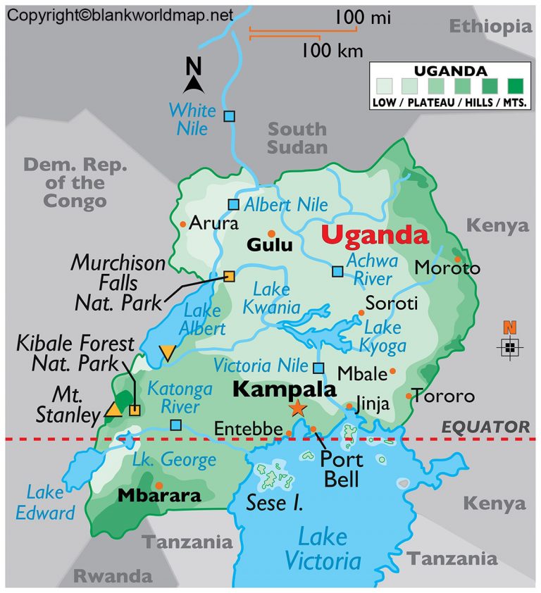 Labeled Map of Uganda with States, Capital & Cities