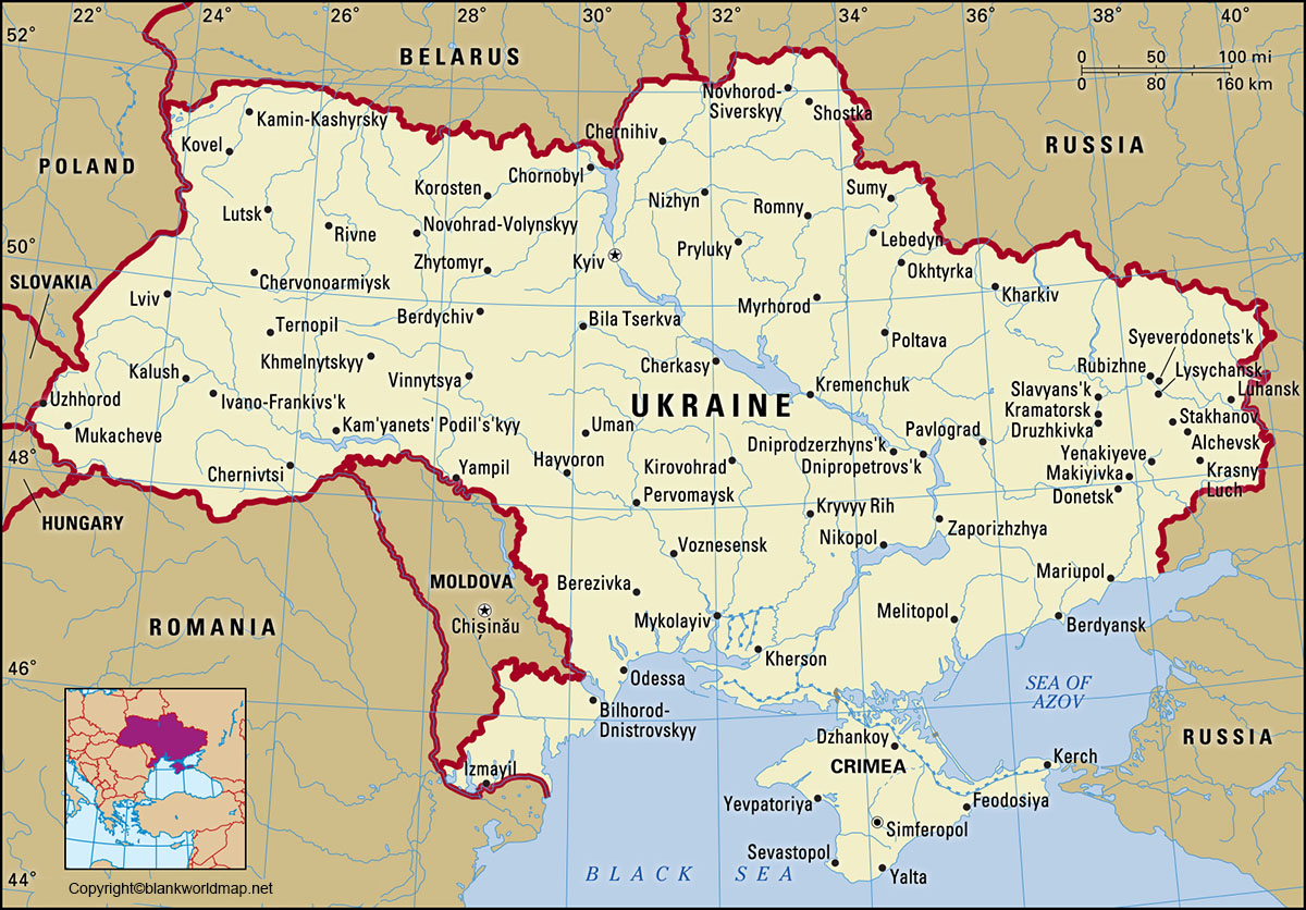 Labeled Map of Ukraine with States - Blank World Map